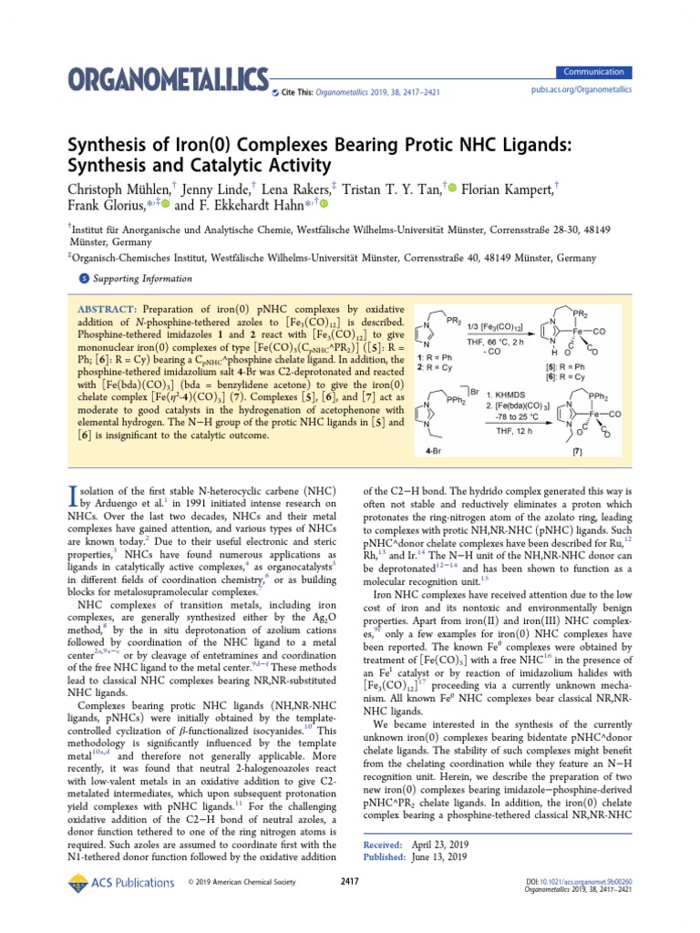 Synthesis of Iron (0) Complexes Bearing Protic NHC Ligands: Synthesis ...