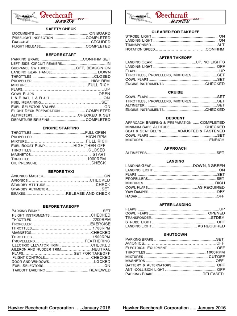 Checklist BARON-BE58 | Download Free PDF | Mechanical Engineering ...