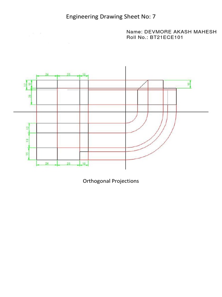 Orthogonal Projection Drawing with Dimensions | PDF | Angle | Geometry