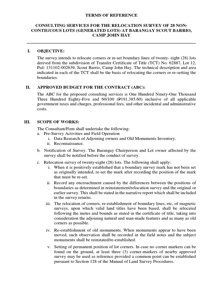Relocation Survey for 28 Lots in Scout Barrio | PDF | Surveying | Justice