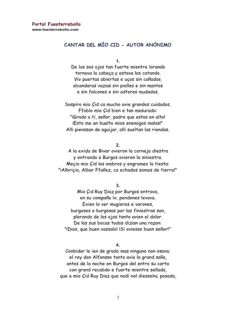 El Cantar Del Mío Cid | PDF | Poemas | Poemas narrativos