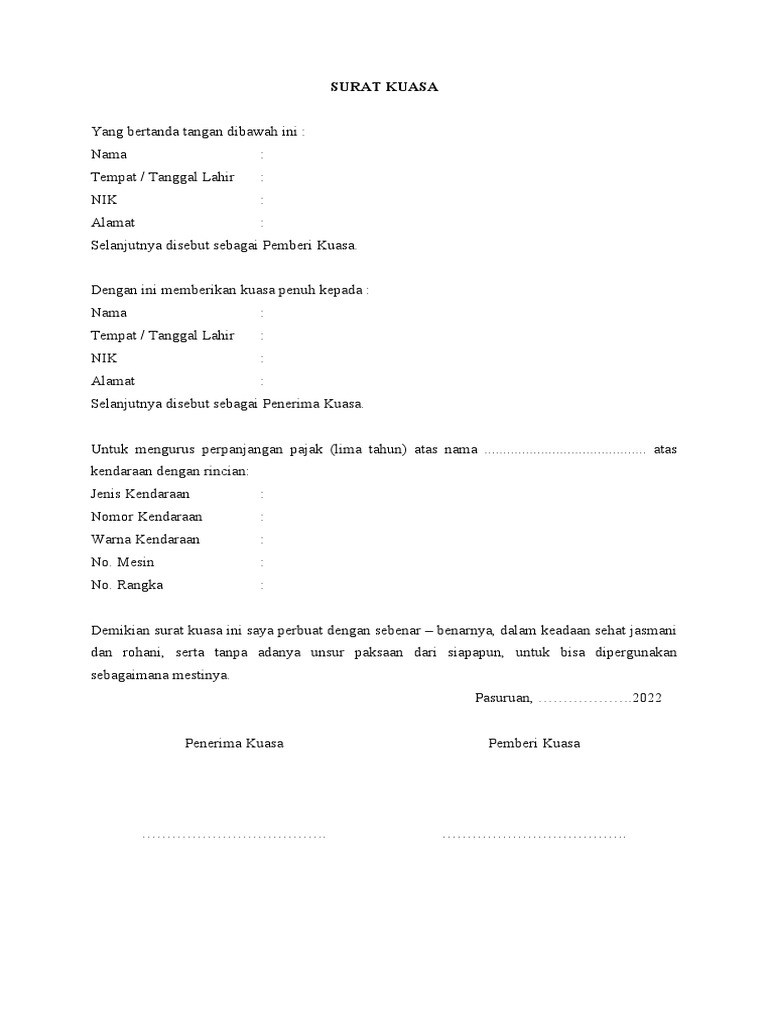 Surat Kuasa Pengurusan STNK | PDF