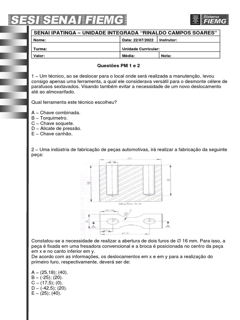 22-07 - Atividade Simulado SAEP | PDF | Máquinas | Processos industriais