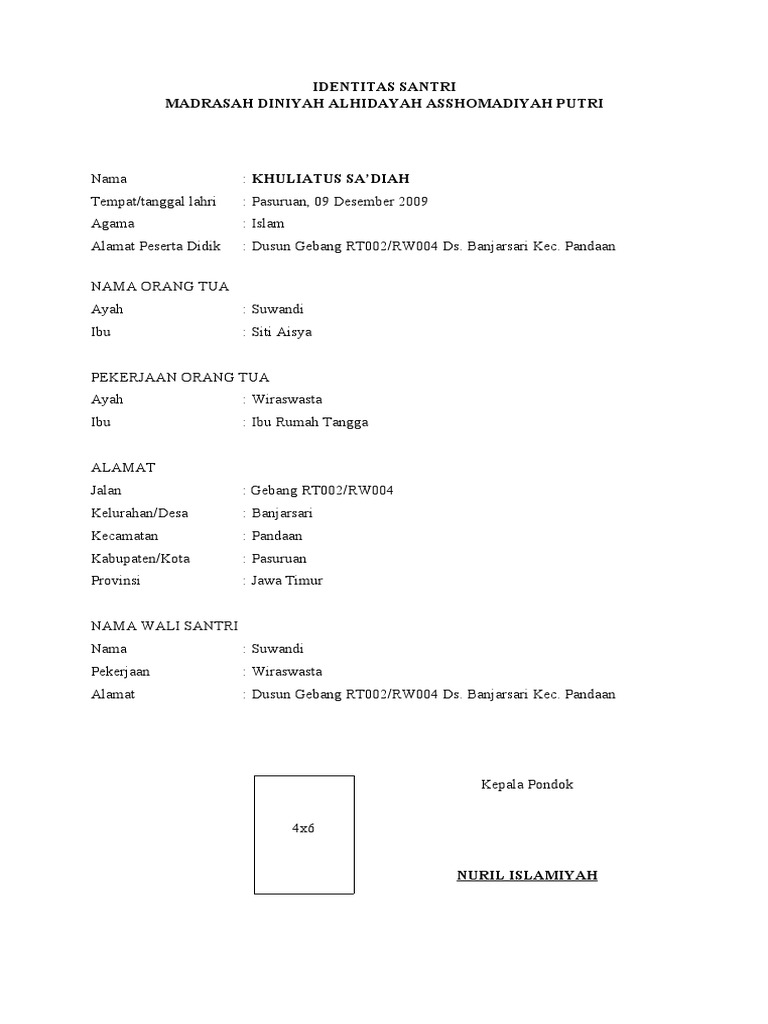 Identitas Santri | PDF