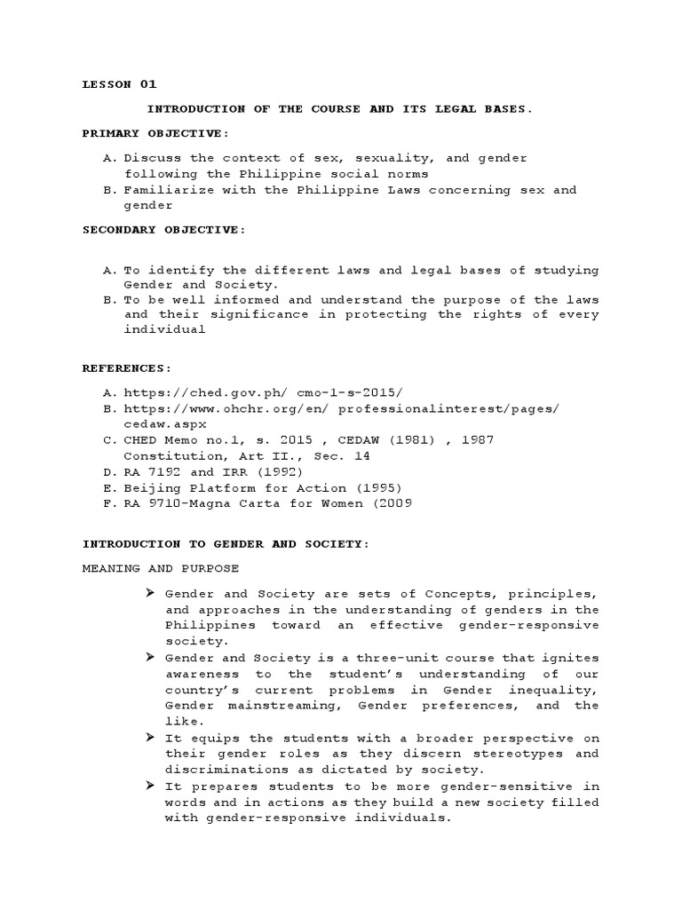 Lesson 01 Introduction of The Coures and Its Legal Bases | PDF | Egalitarianism | Gender