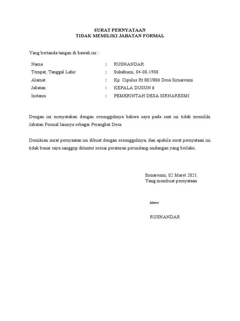 Surat Pernyataan TDK Rangkap Jabatan | PDF Surat Pernyataan TDK Rangkap Jabatan | PDF