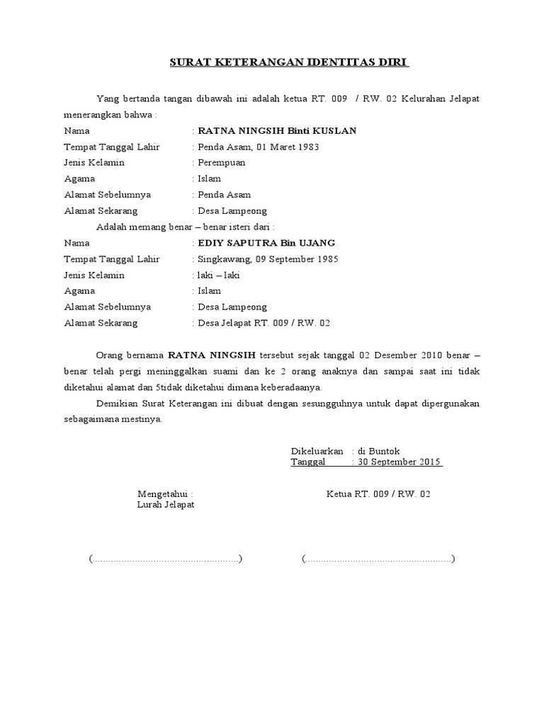 Surat Keterangan Identitas Diri | PDF