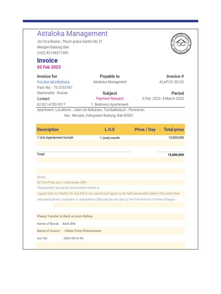 POLINA INVOICE - Polina, 02-03 - 23 | PDF