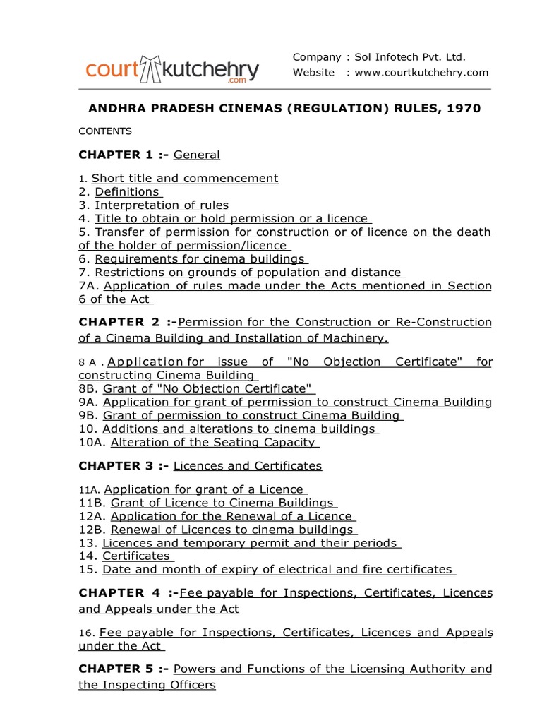 Andhra Pradesh Cinemas (Regulation) Rules, 1970 | PDF | License