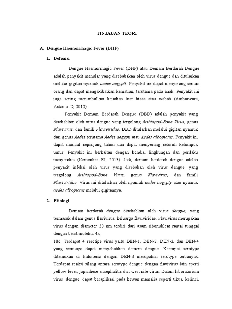 Tinjauan Teori A. Dengue Haemorrhagic Fever (DHF) 1. Defenisi | PDF