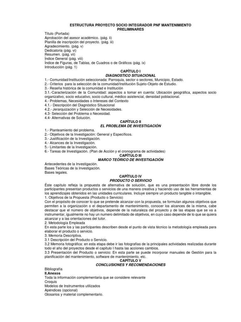 Estructura Proyecto Socio Integrador PNF Mtto | PDF