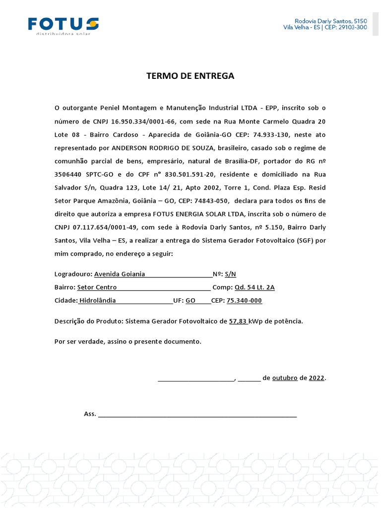 Termo de Entrega NOVO | PDF