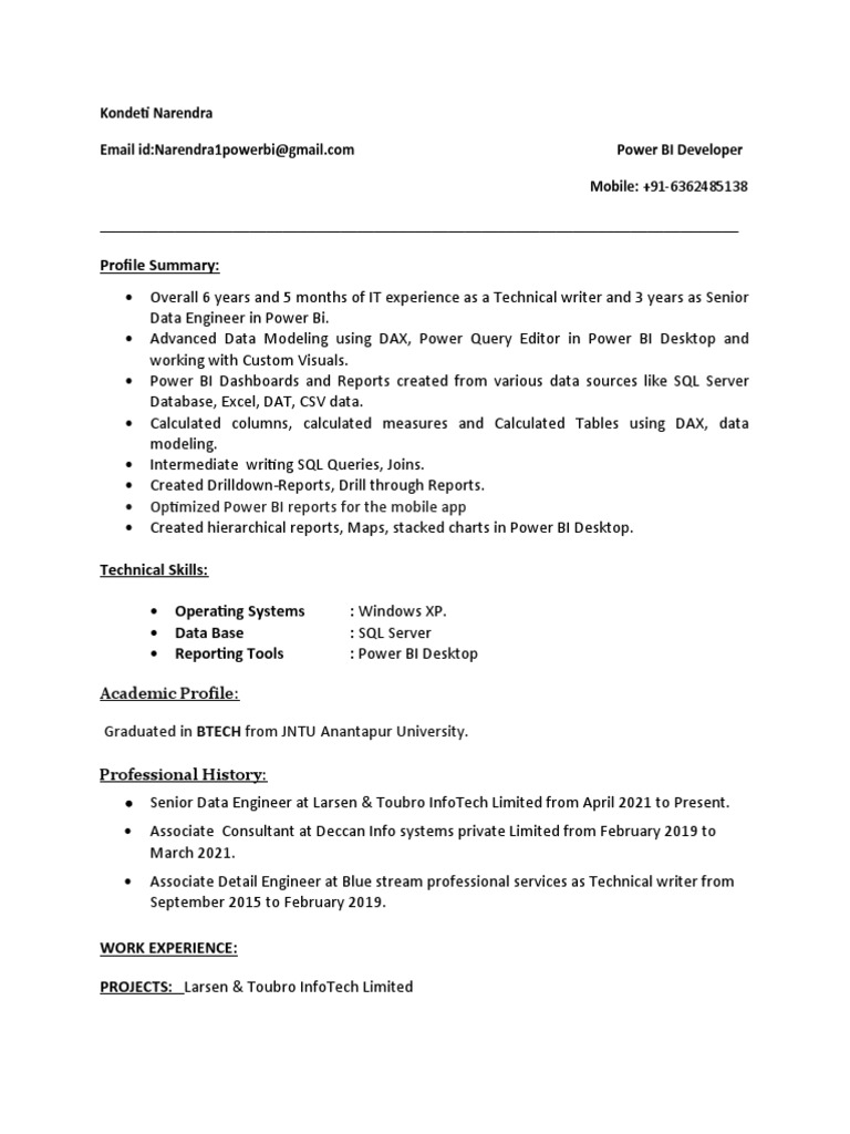 Power BI Resume1 | PDF | Microsoft Sql Server | Databases