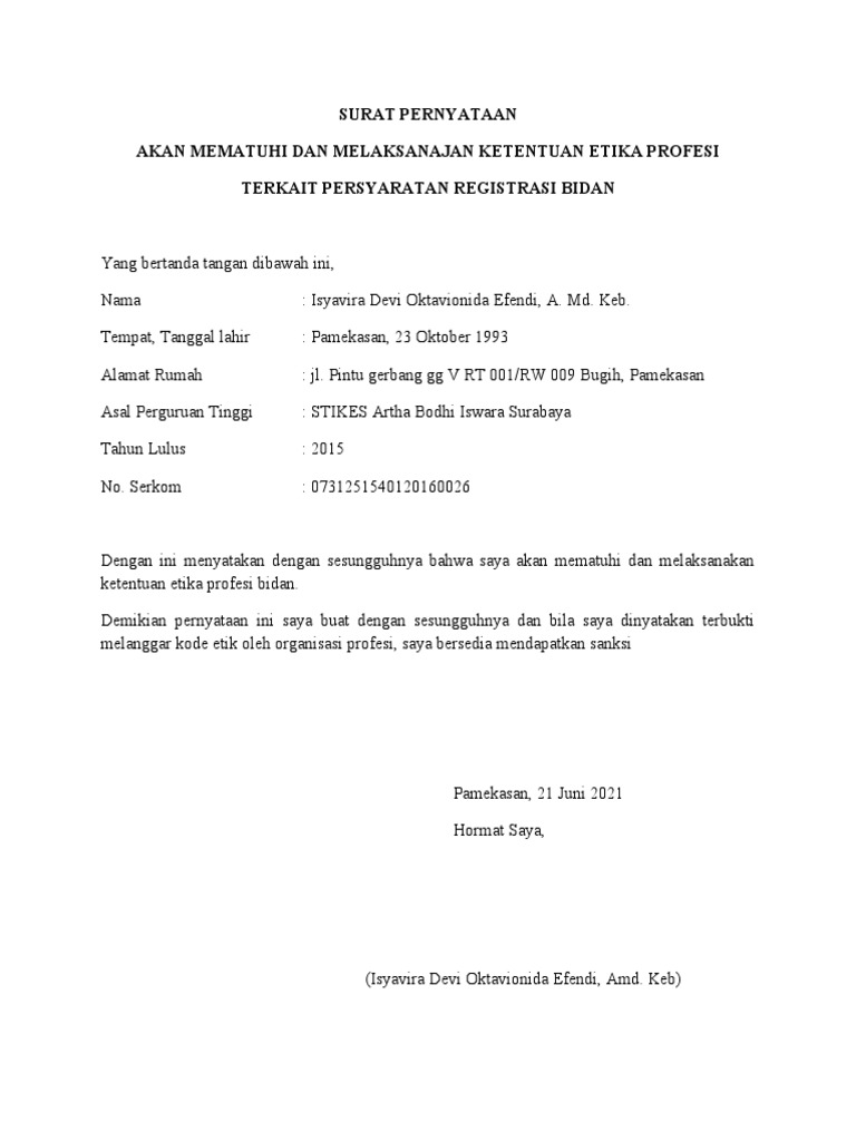 Pernyataan Etika Profesi Bidan 2021 | PDF