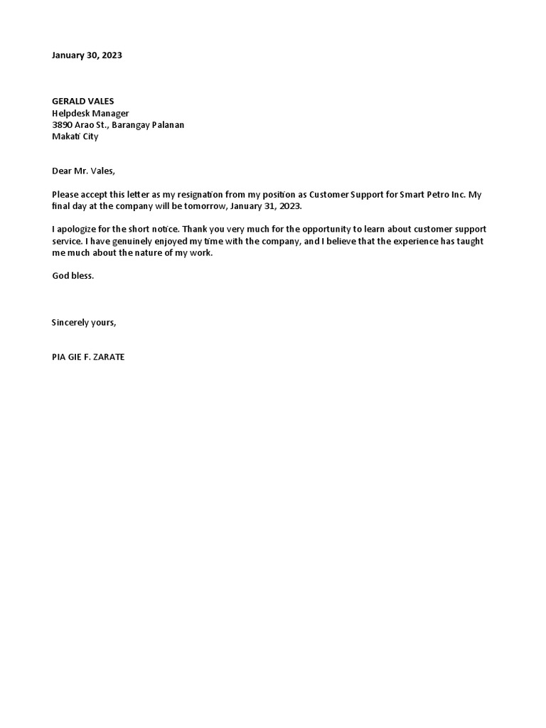 Resignation Letter | PDF