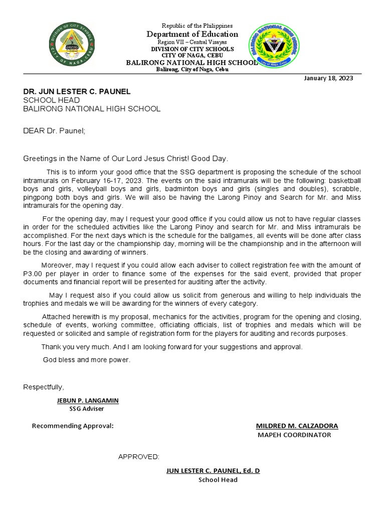 Letter For Intrams | PDF