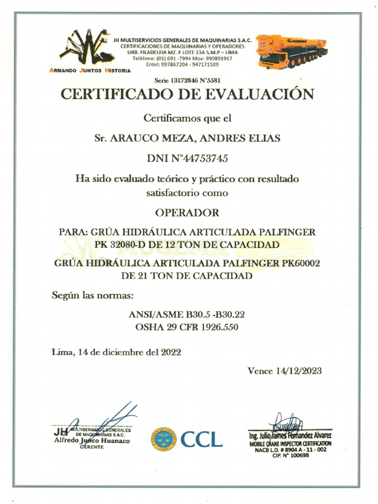 05 Certificado de Operador | PDF