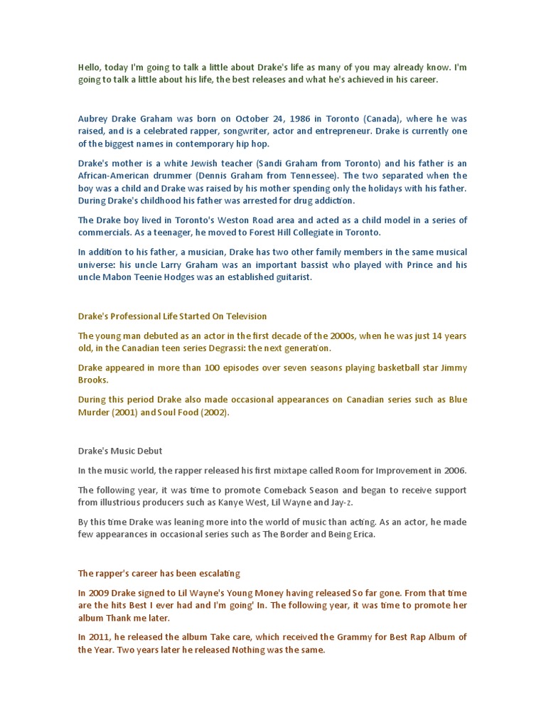 Drake | PDF | Drake (Musician) | Urban Street Dance And Music