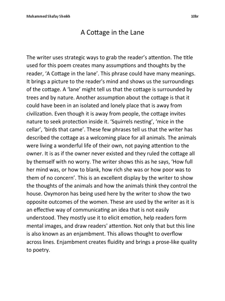A Cottage in The Lane | PDF | Poetry