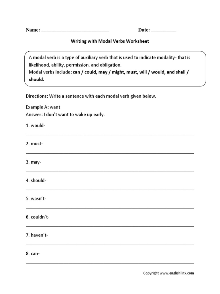Writing With Modal Verbs Worksheet | PDF