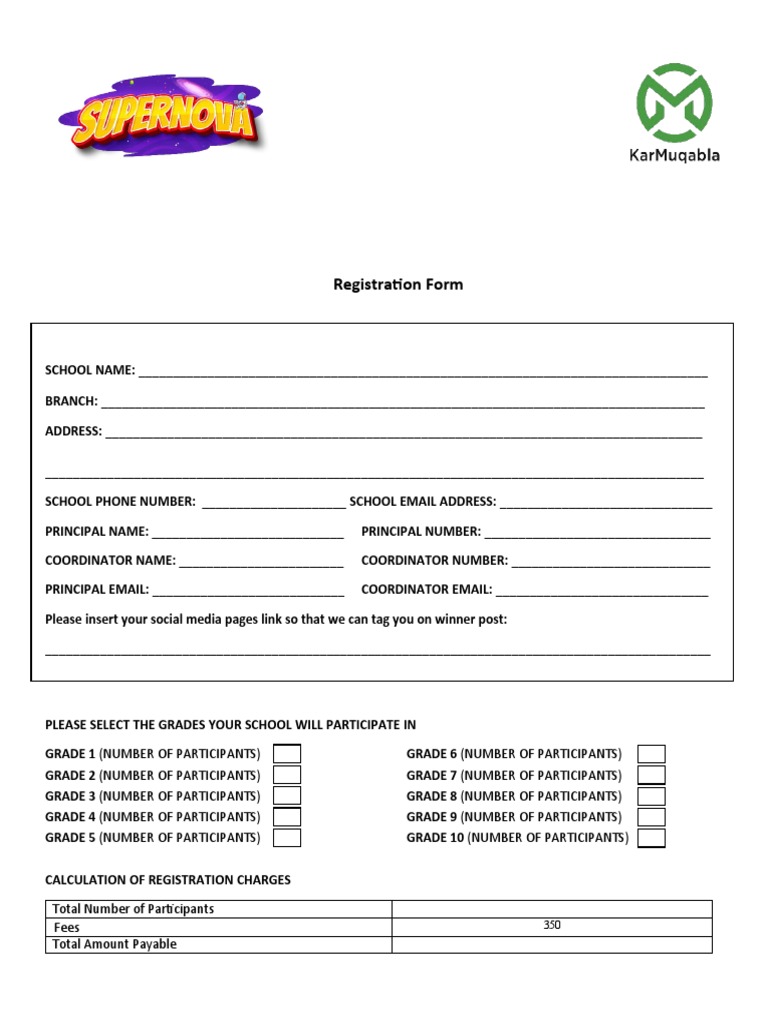 Supernova Registration Form | PDF | Fee | Service Industries