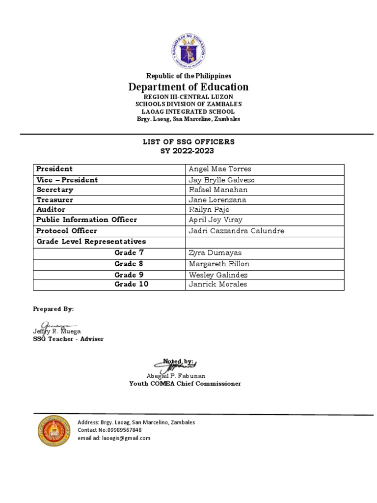 List of SSG Sy 2022 - 2023 | PDF