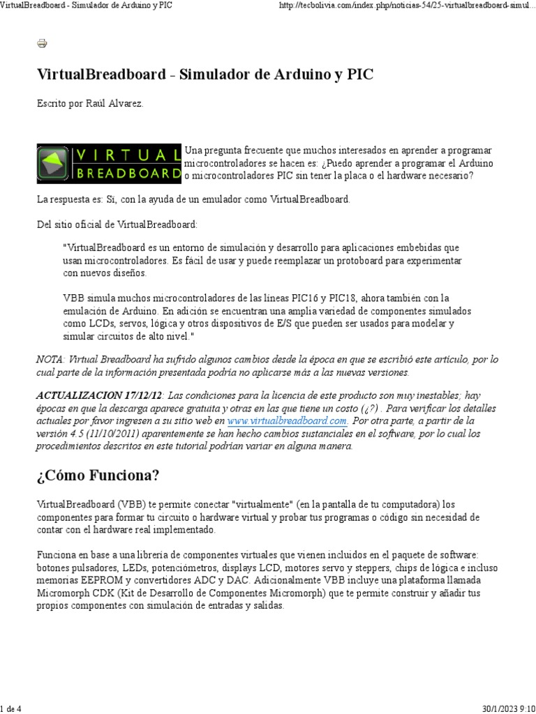 7virtualbreadboard Simulador De Arduino Y Pic Pdf Arduino Microcontrolador