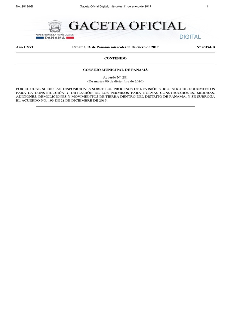 Acuerdo No. 281 de 2016 | PDF | Panamá | Ingenieria Eléctrica