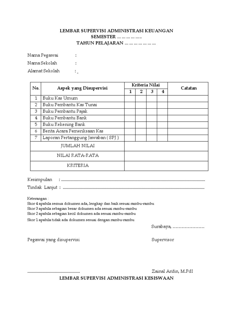 Lembar Supervisi Administrasi Keuangan | PDF
