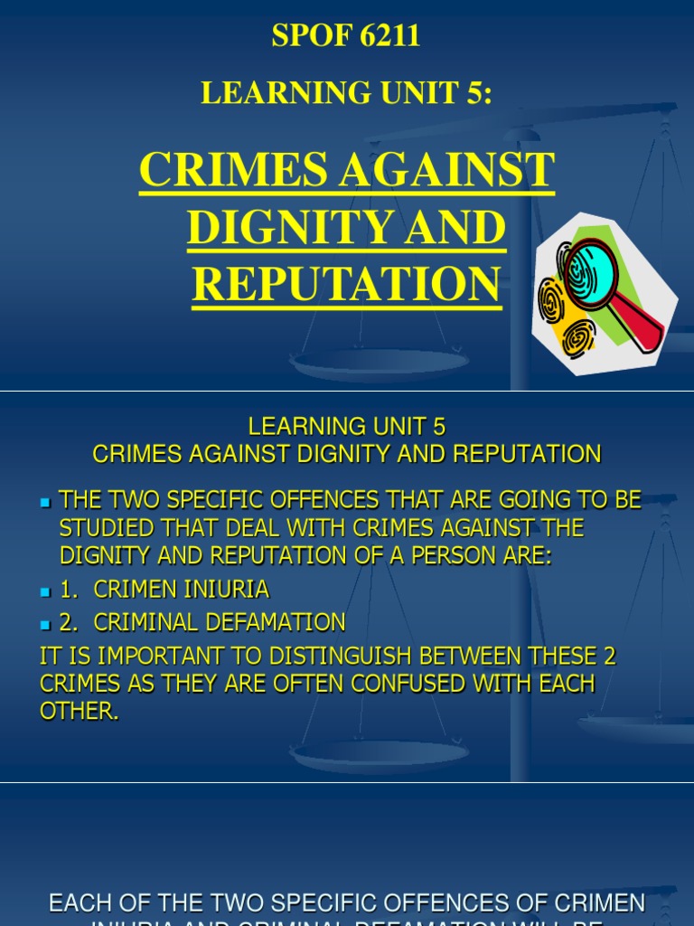 Spof 6211 Learning Unit 5 Powerpoint Slides - Crimes Against Dignity ... Spof 6211 Learning Unit 5 Powerpoint Slides - Crimes Against Dignity ...