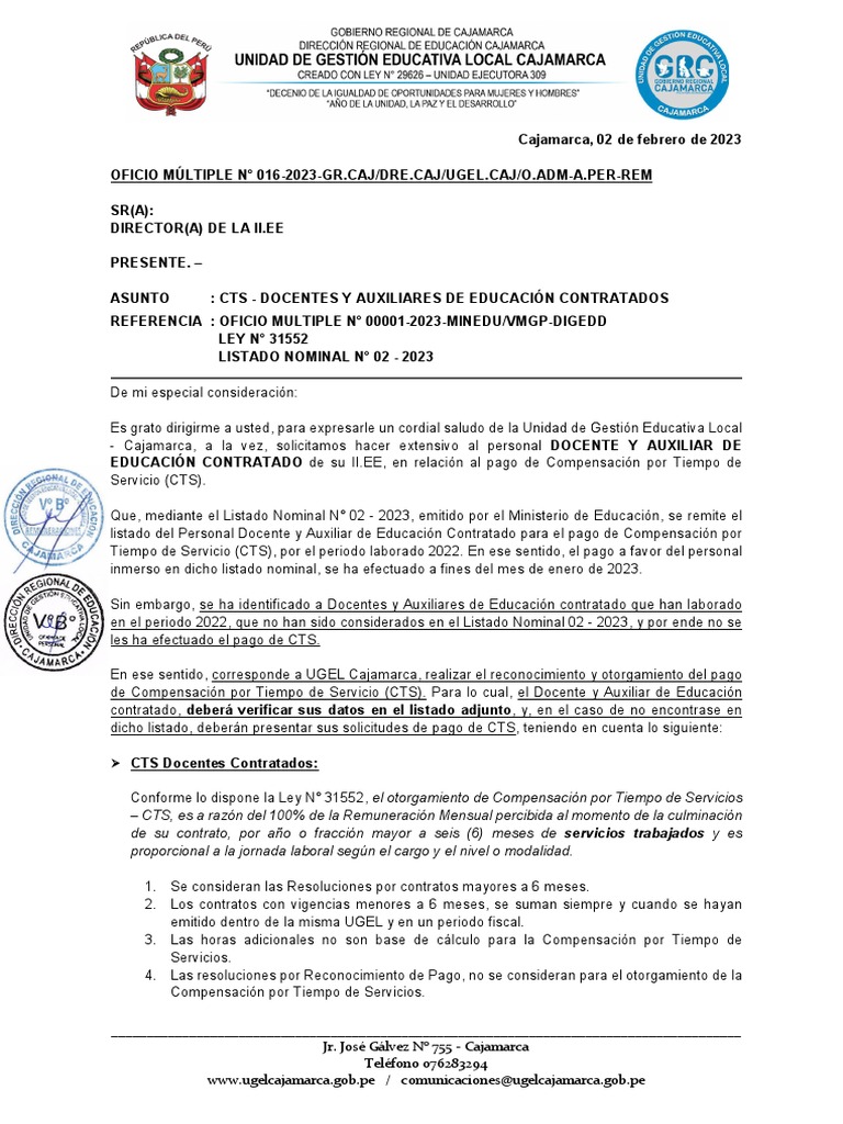 Oficio Multiple 016 2023 Rem | PDF | Relaciones laborales | Empleo