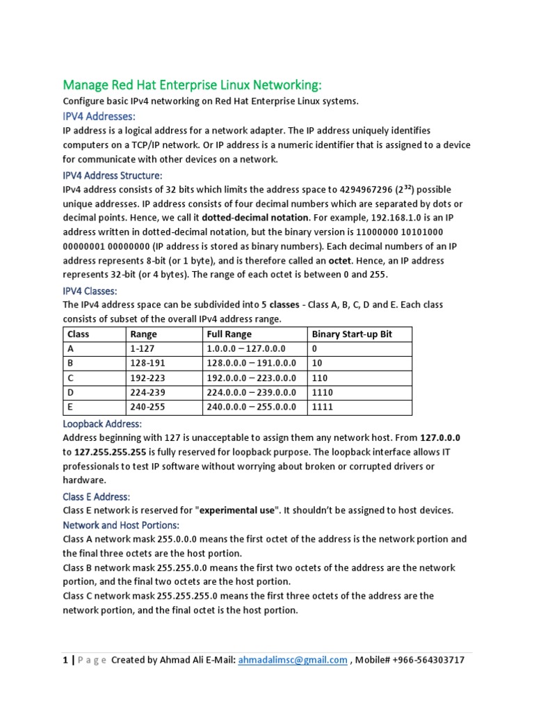 14.1 Manage Red Hat Enterprise Linux Networking | PDF | Ip Address | Domain Name System