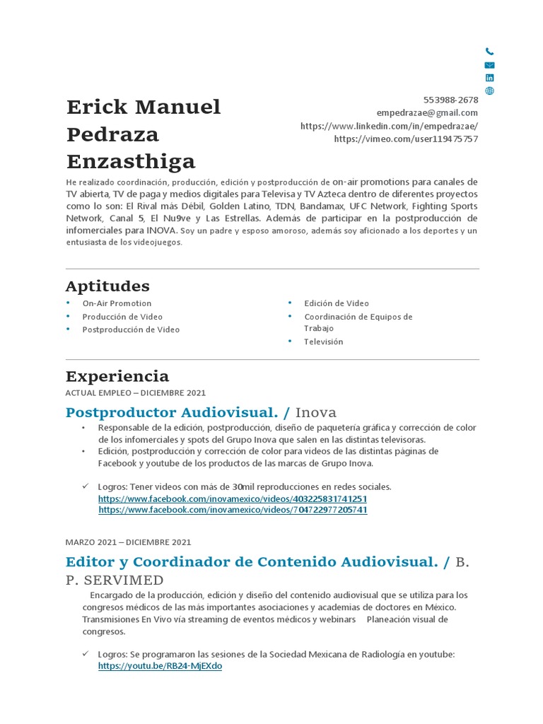 Curriculum Erick Pedraza 2022 | PDF | Medios de comunicación en masa