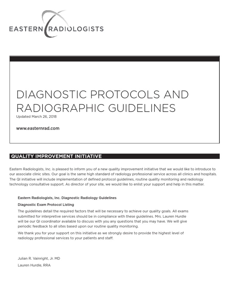 Reference Diagnostic Protocols and Radiographic Guidelines | PDF | Radiology | Anatomical Terms ...