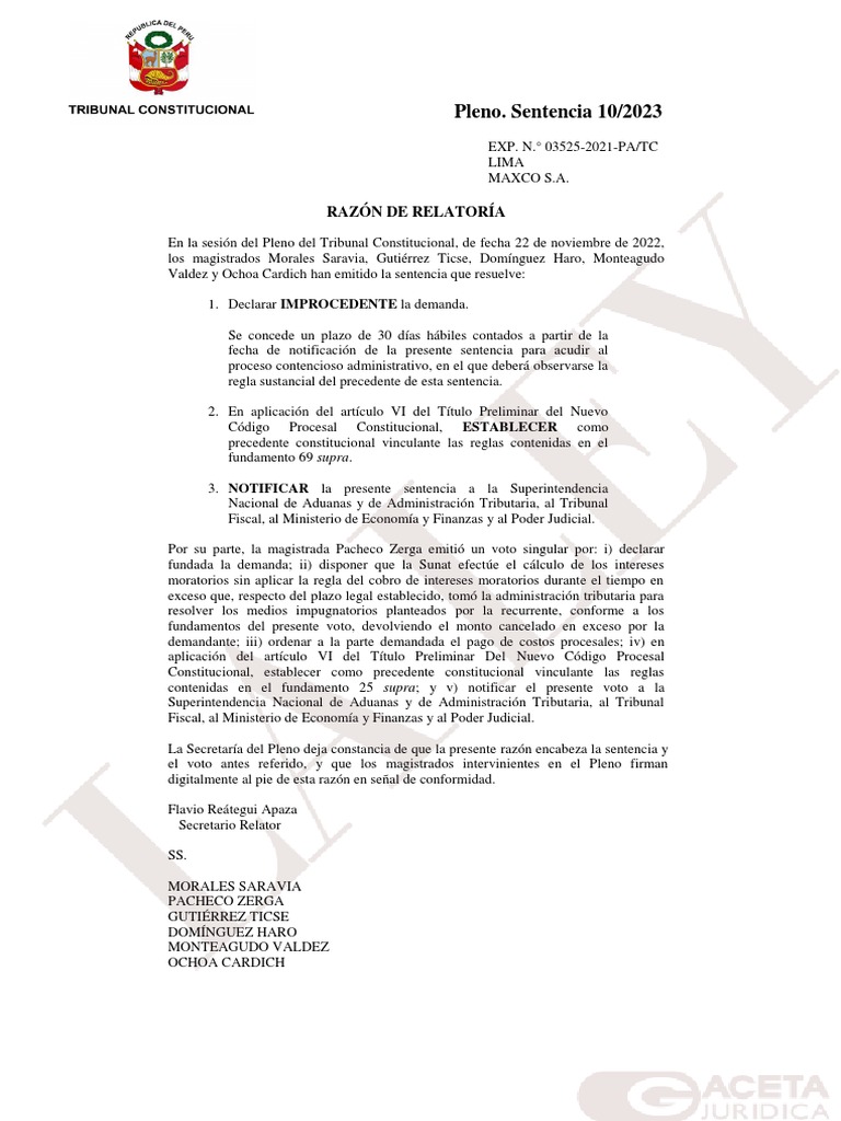 Precedente Del TC: Es Inconstitucional Cobro de Intereses Moratorios ...