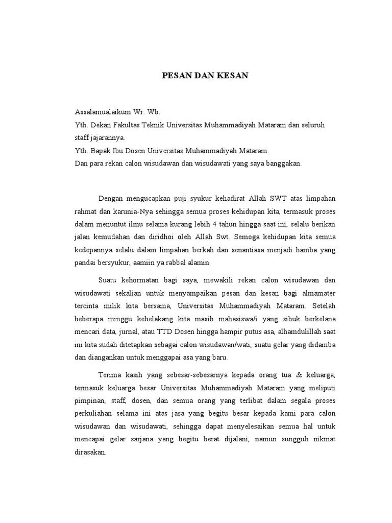 Kesan dan Pesan Wisudawan Mataram | PDF