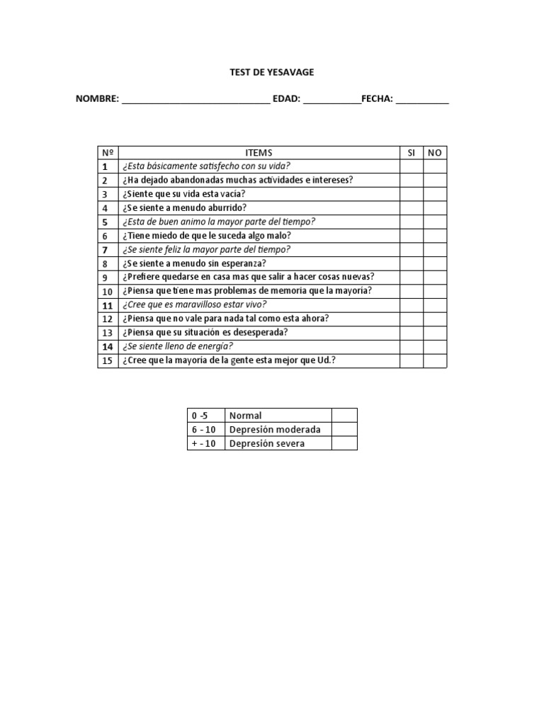 Test de Yesavage | PDF