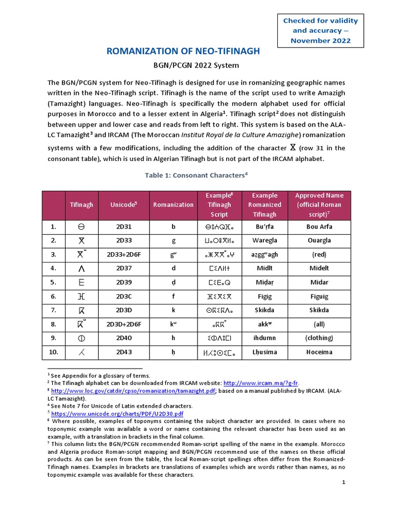 Neo-Tifinagh Romanization Guide | PDF | Linguistics | Writing