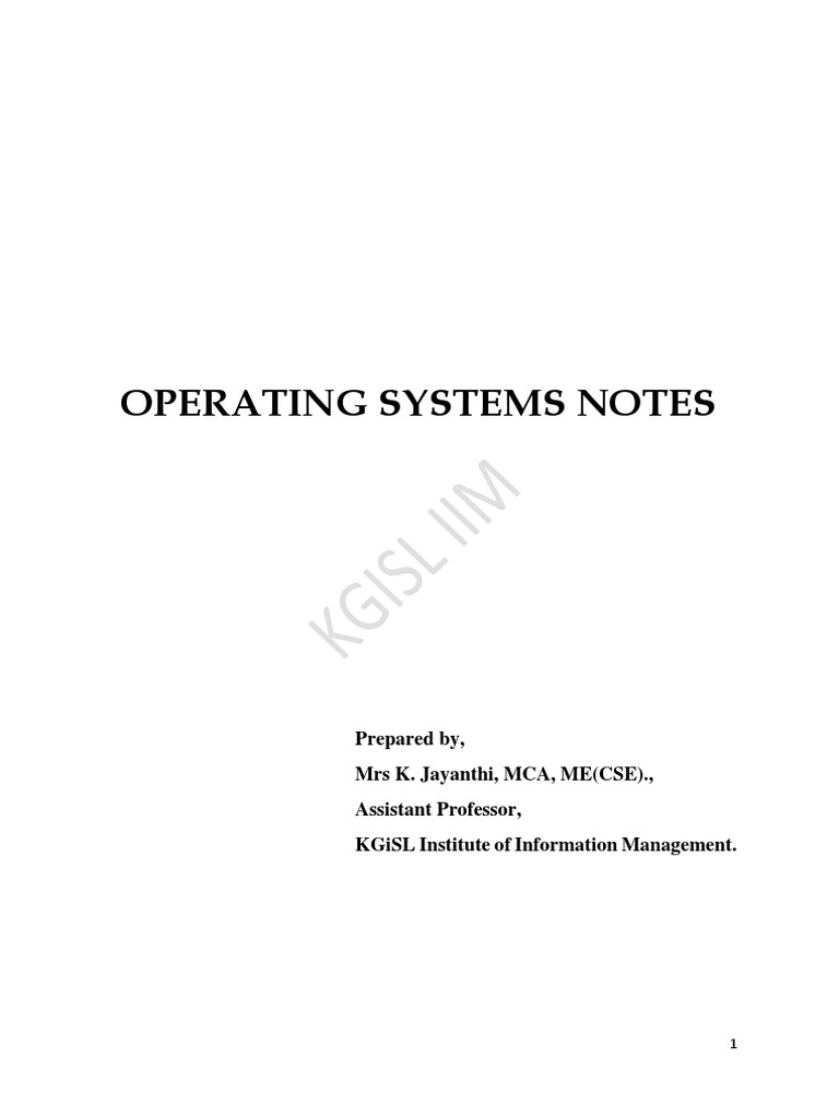 Operating Systems Notes Pdf Computer Cluster Operating System