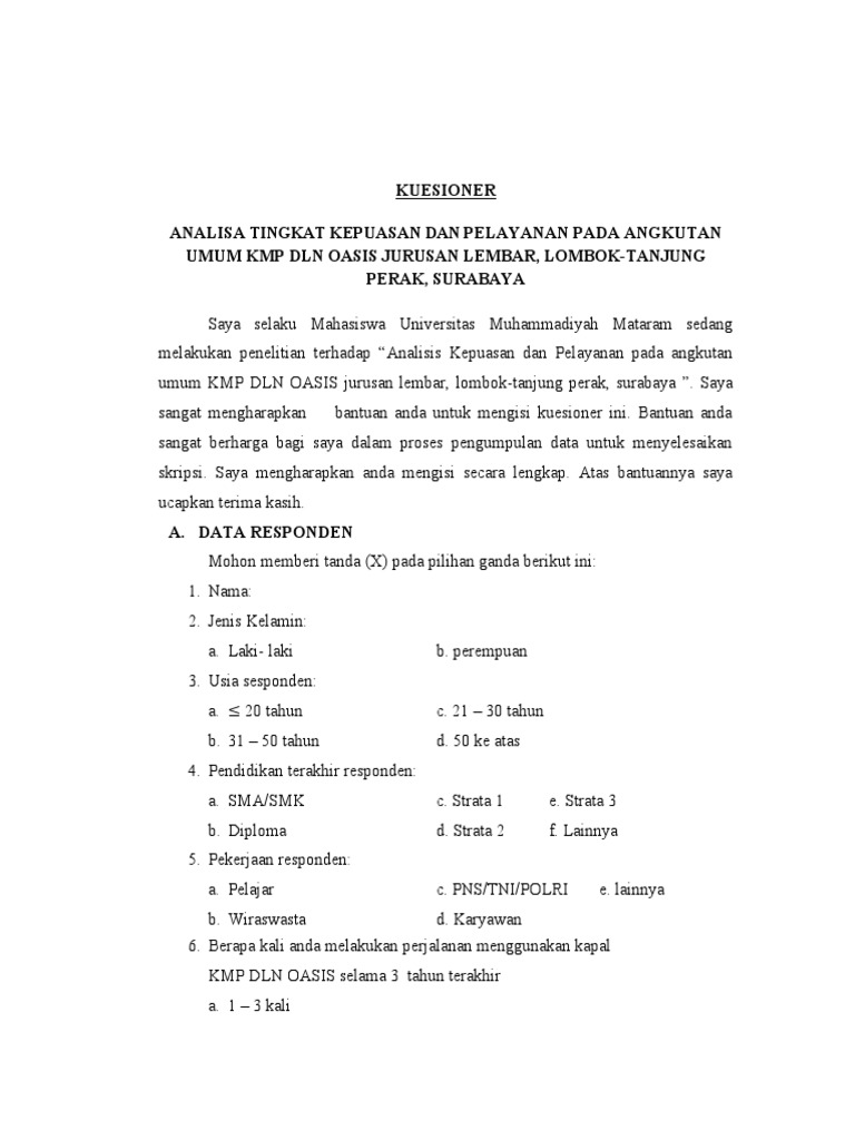 KUESIONER - Docx BIMBIM FIKS | PDF