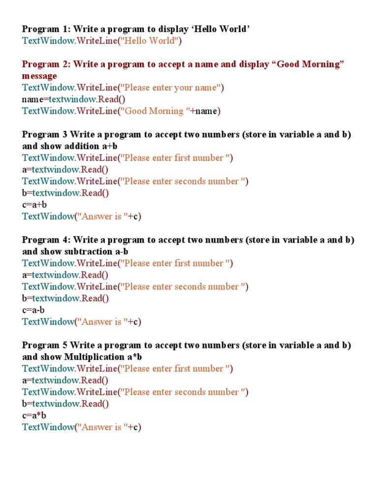 Chapter 9 and 10 Small Basic Programs | PDF