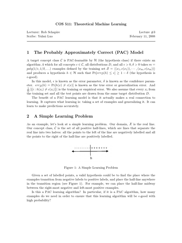 1 The Probably Approximately Correct (PAC) Model: COS 511: Theoretical Machine Learning | PDF ...