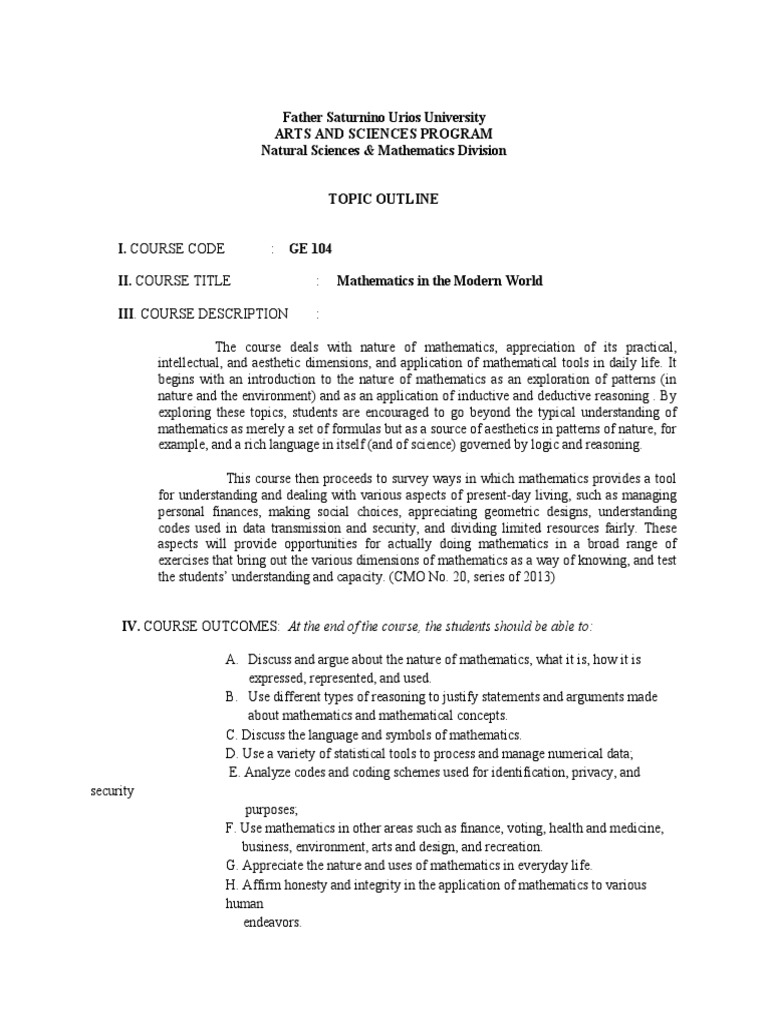Ge 104-Topic Outline | PDF | Mathematics | Reason