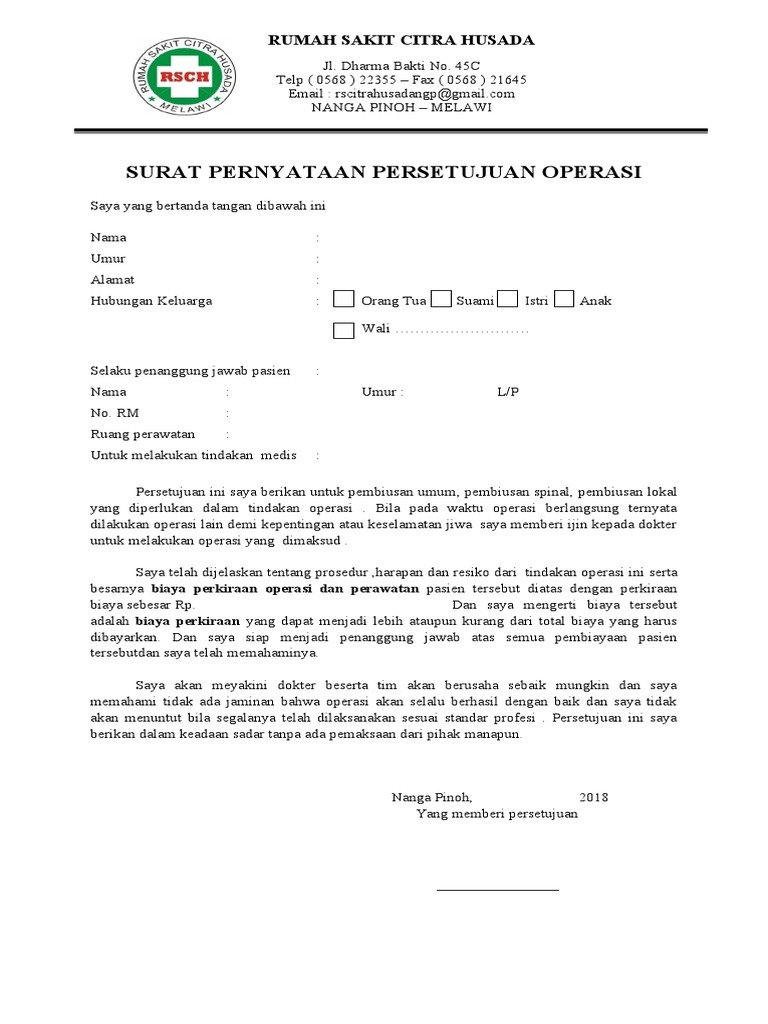 Surat Pernyataan Persetujuan Operasi | PDF