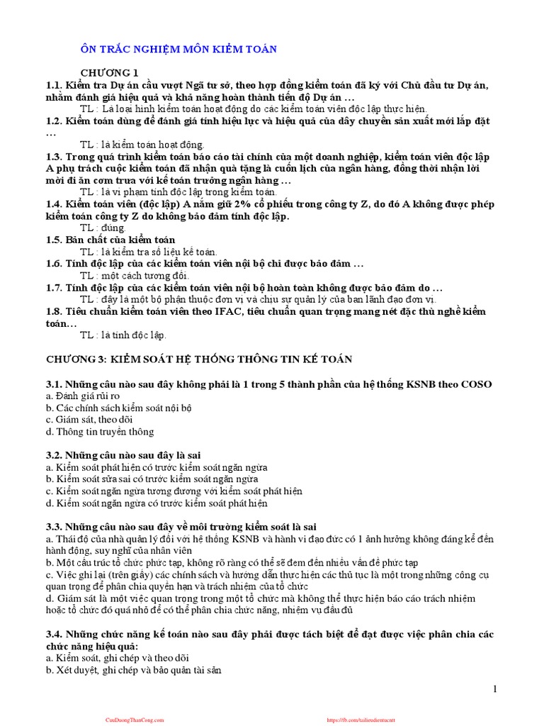 Nguyen-Ly-Kiem-Toan - On-Thi-Trac-Nghiem-Kiem-Toan - (Cuuduongthancong - Com) | PDF