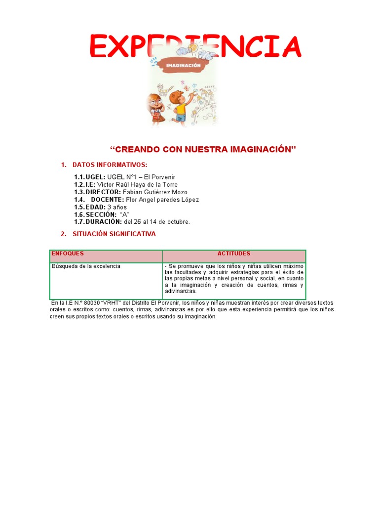 Experiencia 11 Creamos Con Imaginación | PDF | Aprendizaje | Las emociones