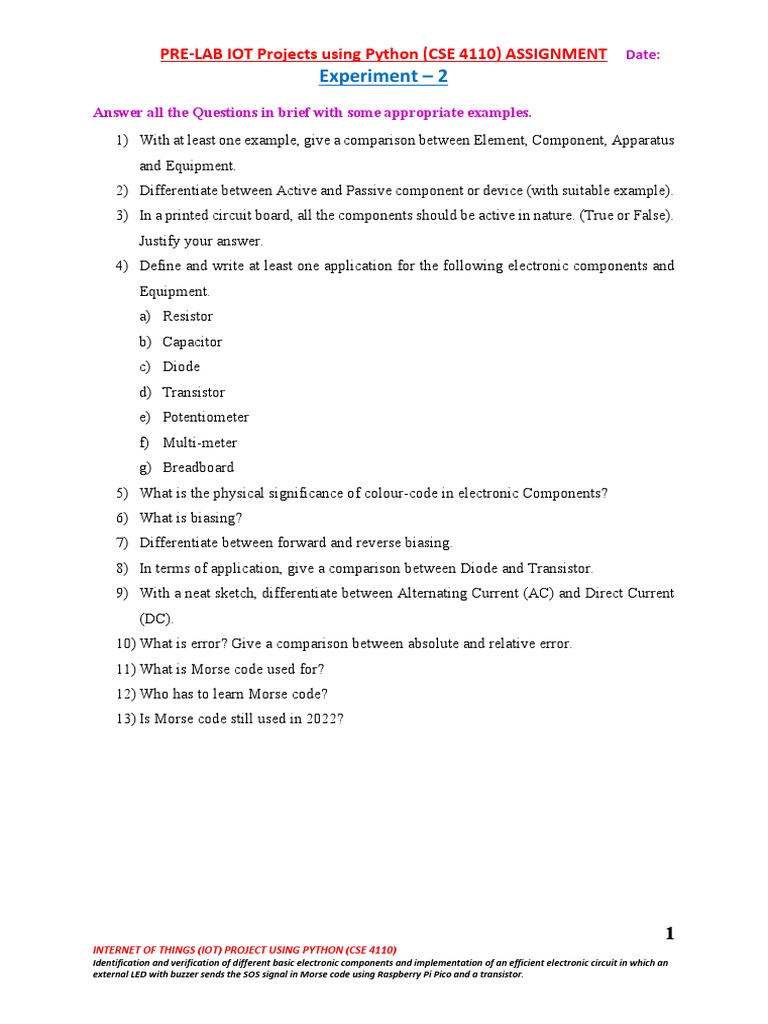 1 Pre-Lab Assignment Experiment - 2 (CSE 4110) | PDF