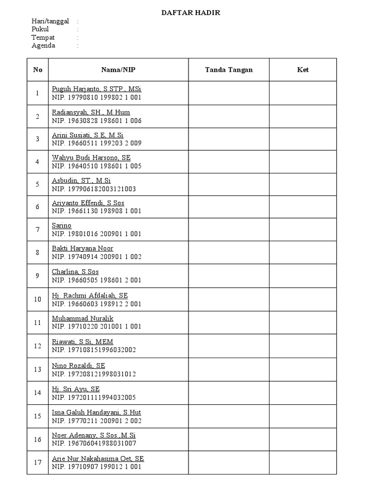 Daftar Hadir Rapat Pegawai | PDF
