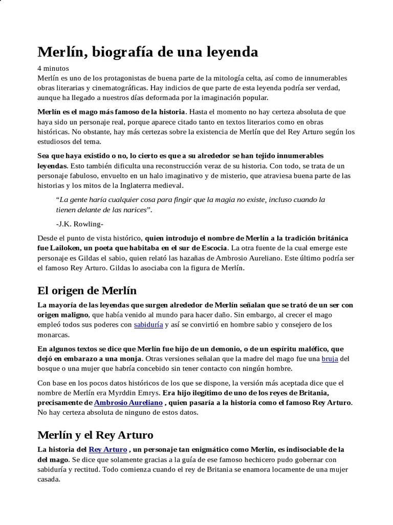 MERLÍN | PDF | Esmerejón | Rey Arturo