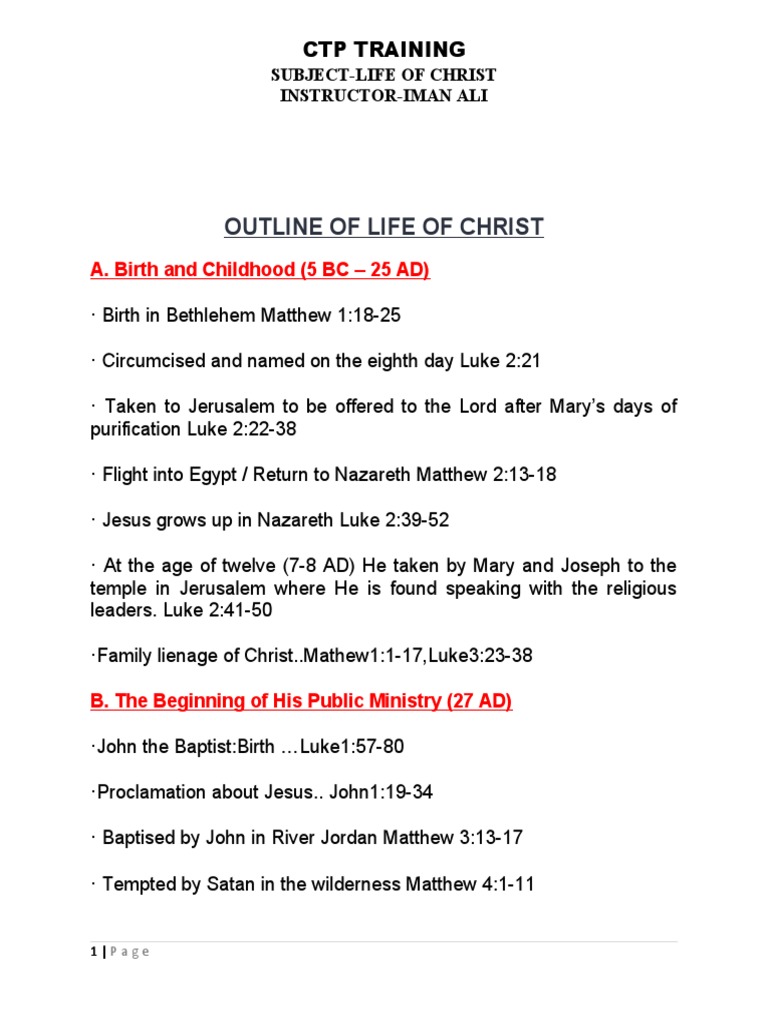 Outline of Life of Christ | PDF | Jesus | Gospel Of Matthew